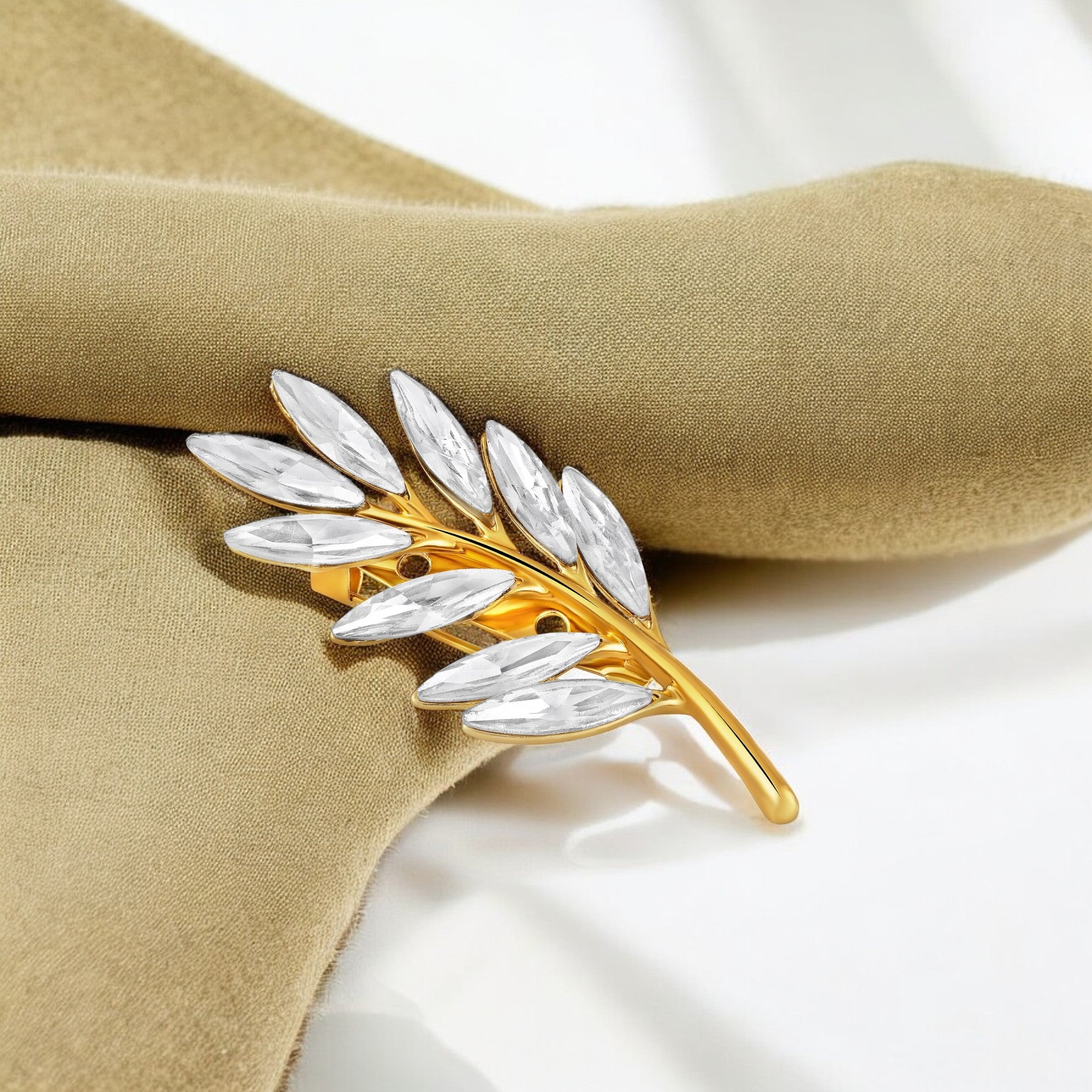 Studded Leaf Shaped Brooch